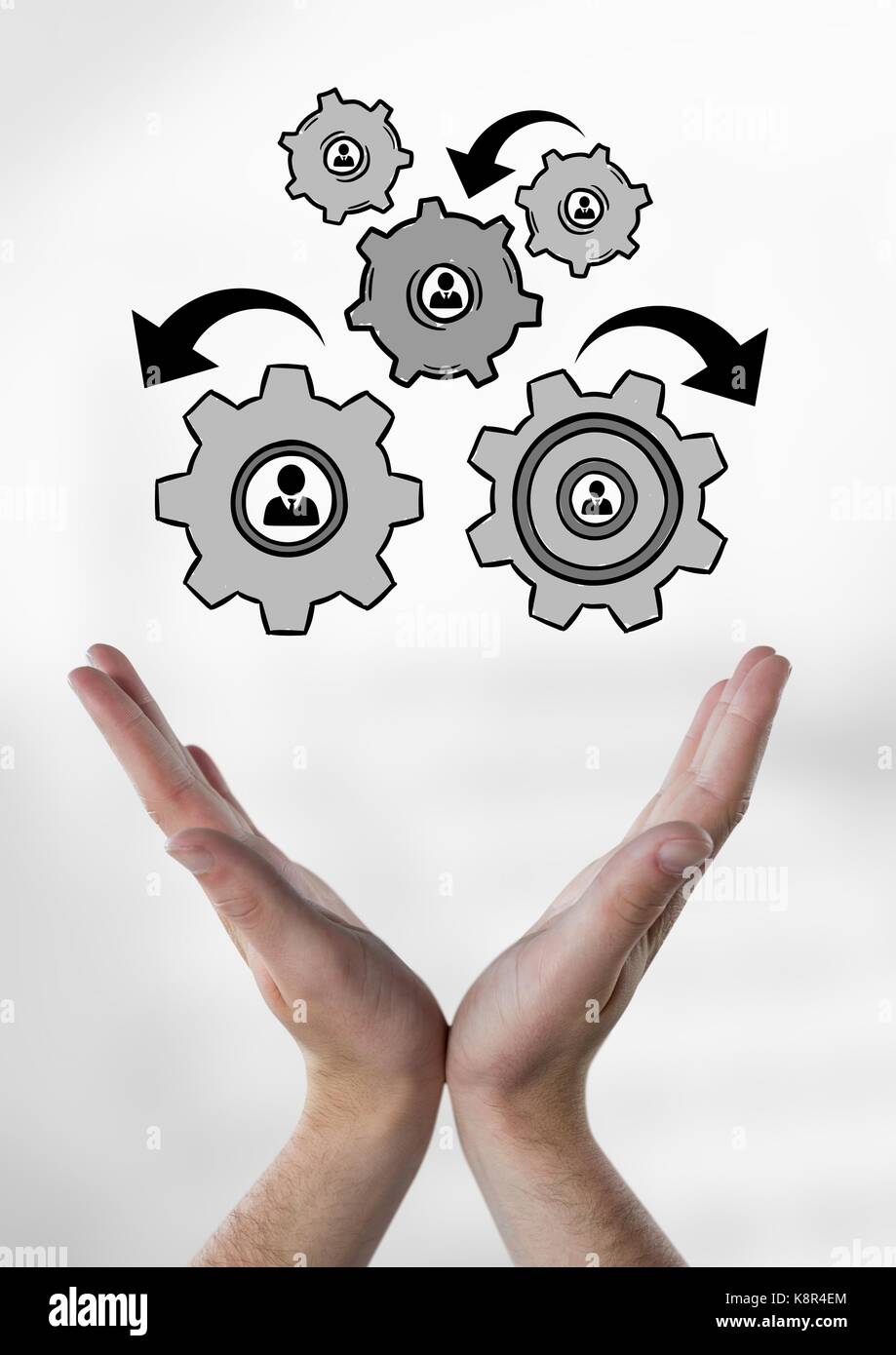 Digital composite of Hands interacting with people in cogs graphics ...