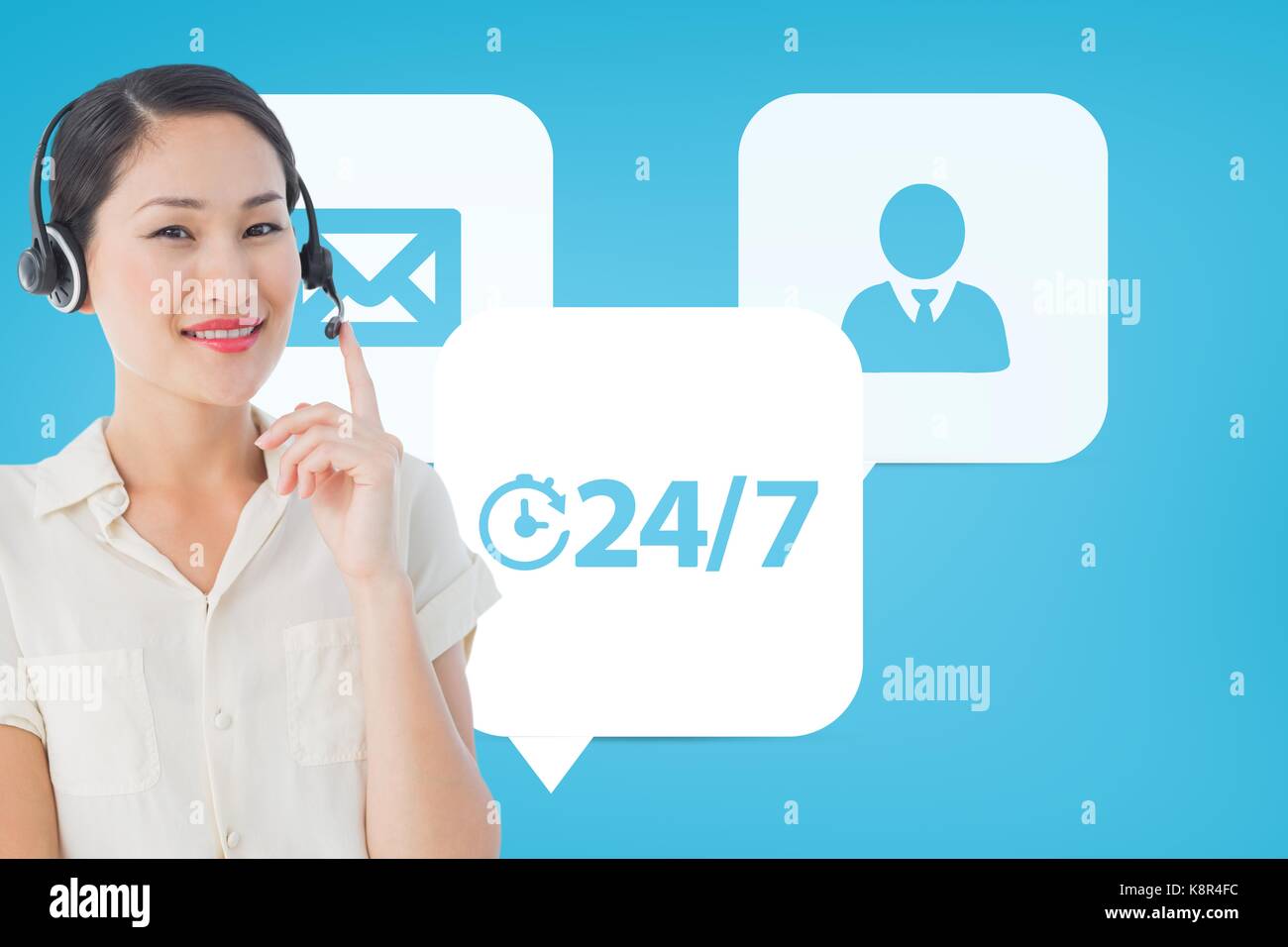 Digital composite of Customer care assistant woman against customer ...