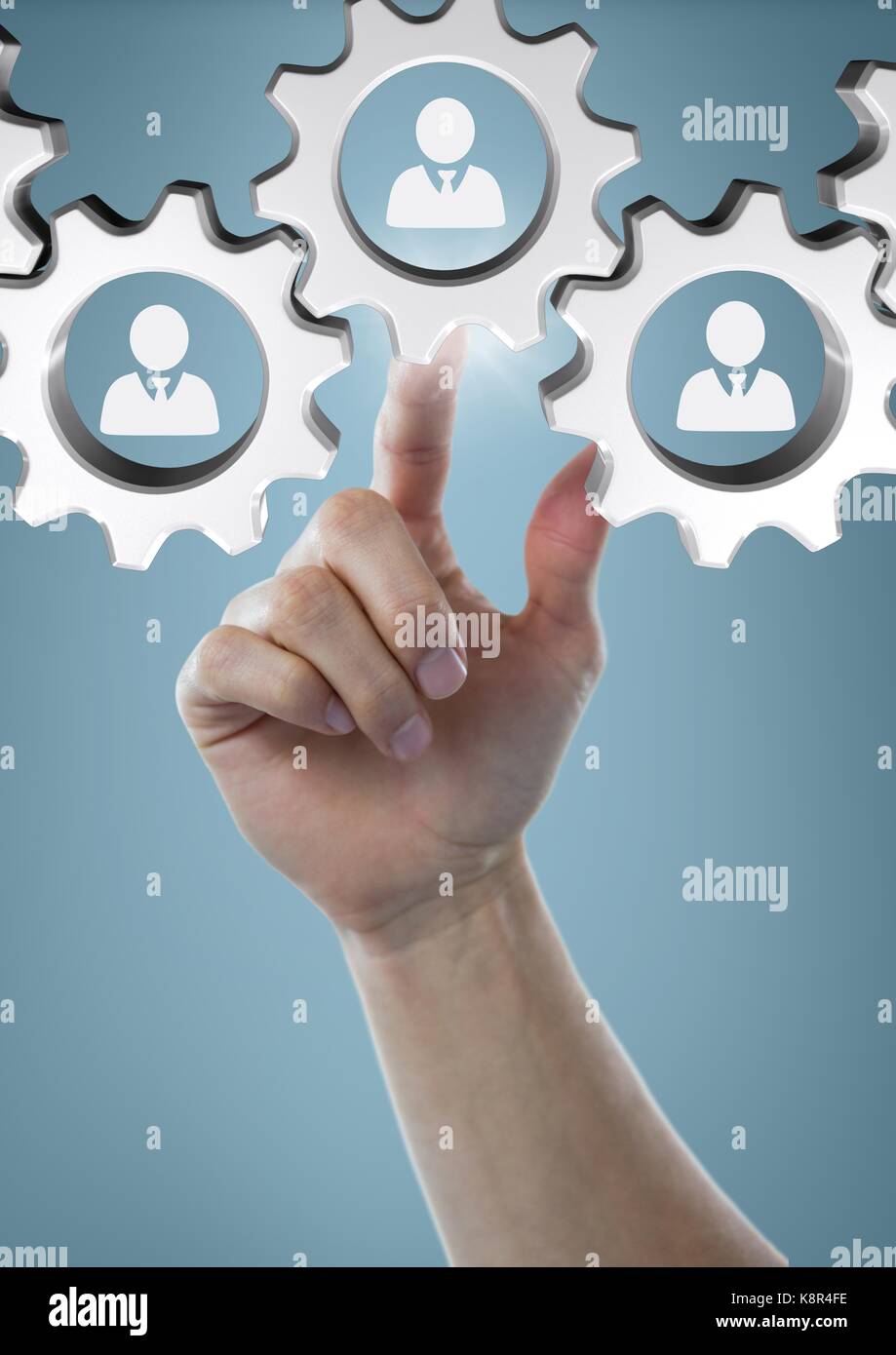Digital composite of Hand interacting with people in cogs graphics ...