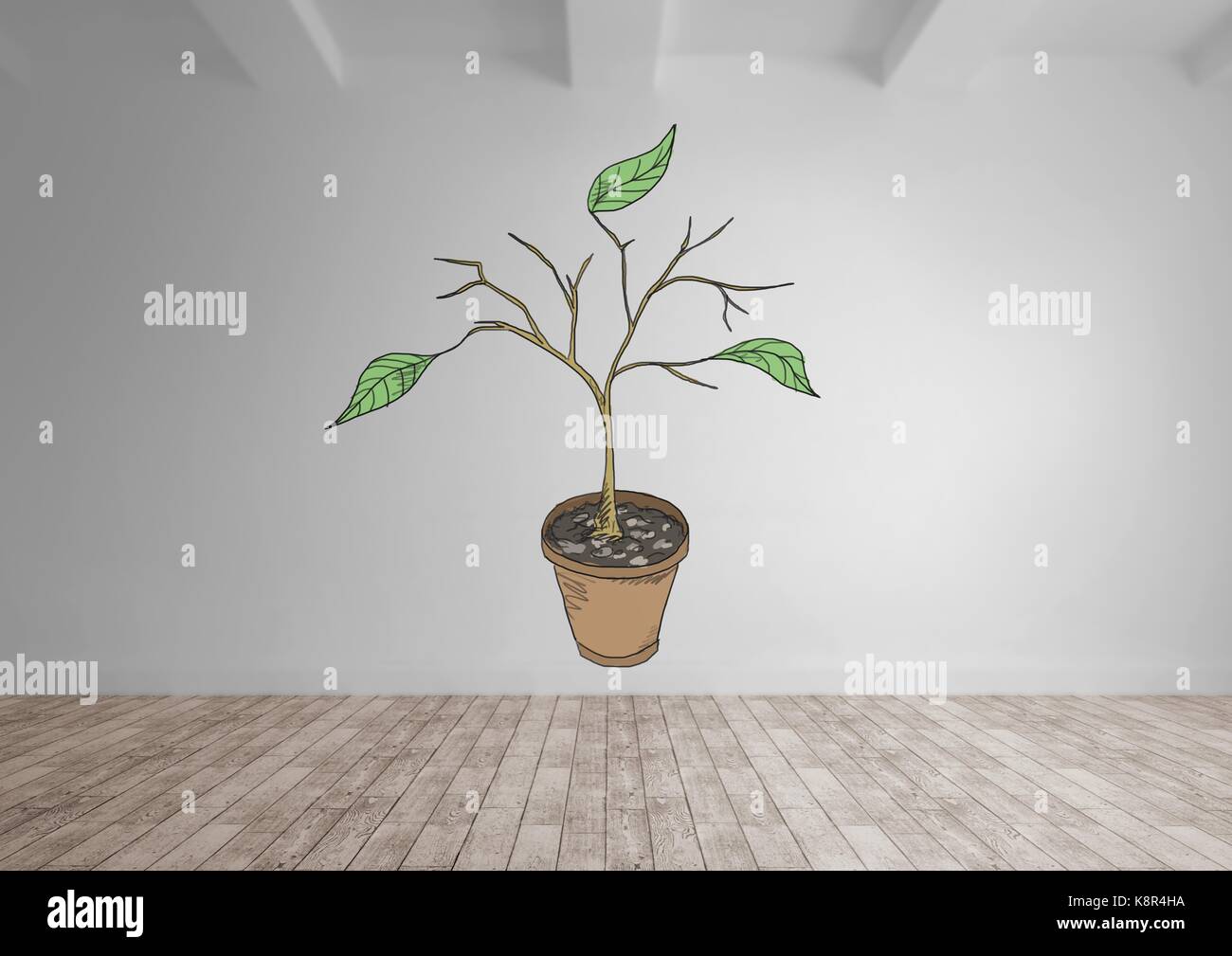 Digital composite of Drawing of Plant branches and leaves on wall Stock ...