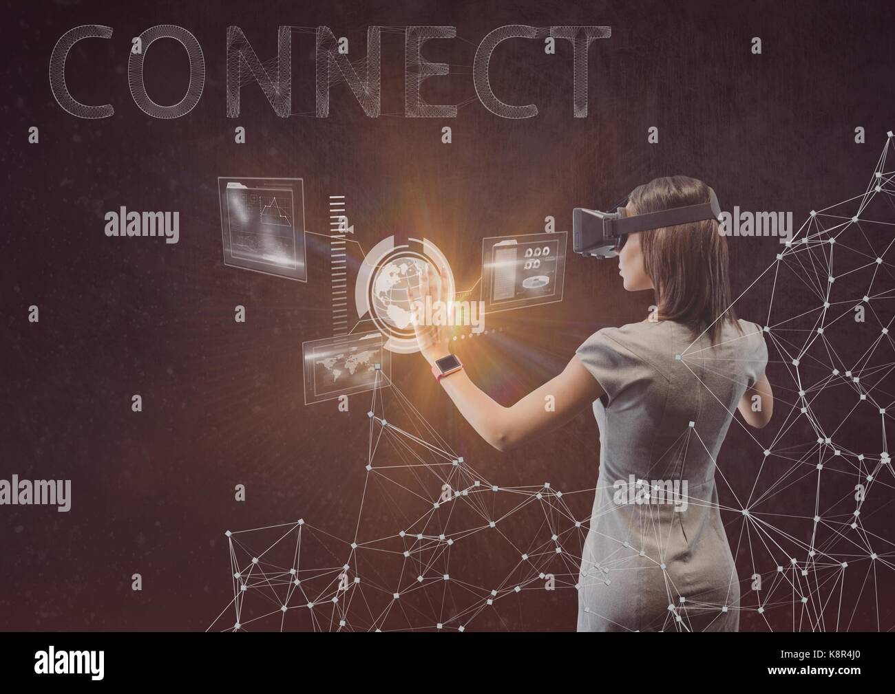 Digital composite of woman with vr connect Stock Photo - Alamy