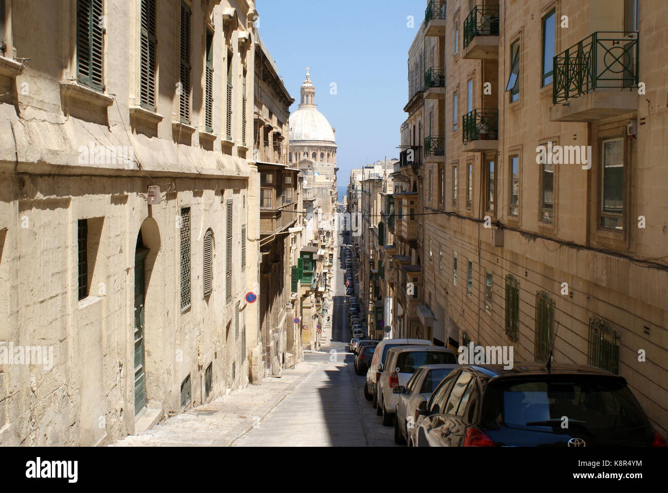 View down Archbishop street (Triq L'Arcisqof), Valletta, Malta Stock ...