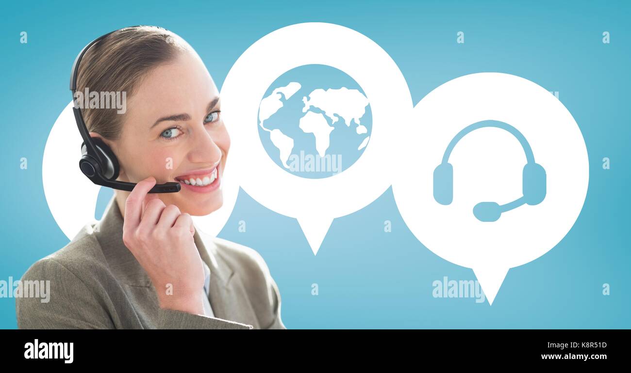 Digital composite of Happy customer care assistant woman against ...