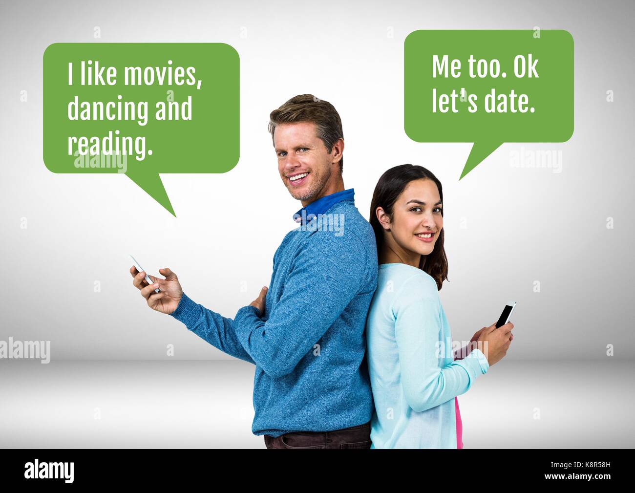 Digital composite of Couple texting about dating Stock Photo - Alamy
