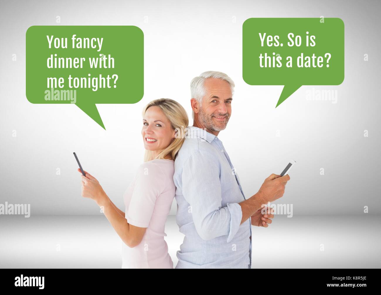 Digital composite of Couple texting about dinner date Stock Photo - Alamy