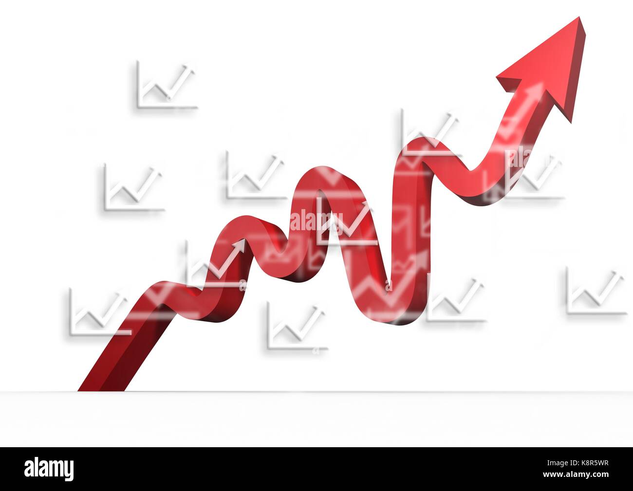 Digital composite of red arrow with graphs Stock Photo - Alamy