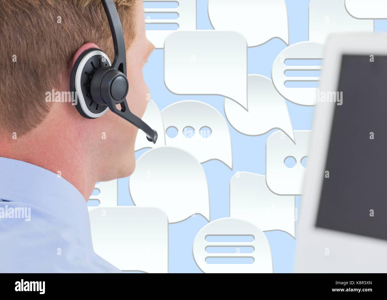 Digital composite of Customer care service man with chat bubbles Stock ...