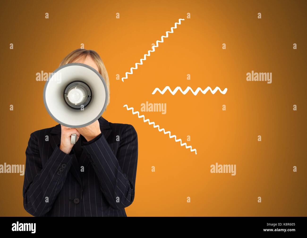 Digital composite of woman using megaphone with illustrations Stock ...
