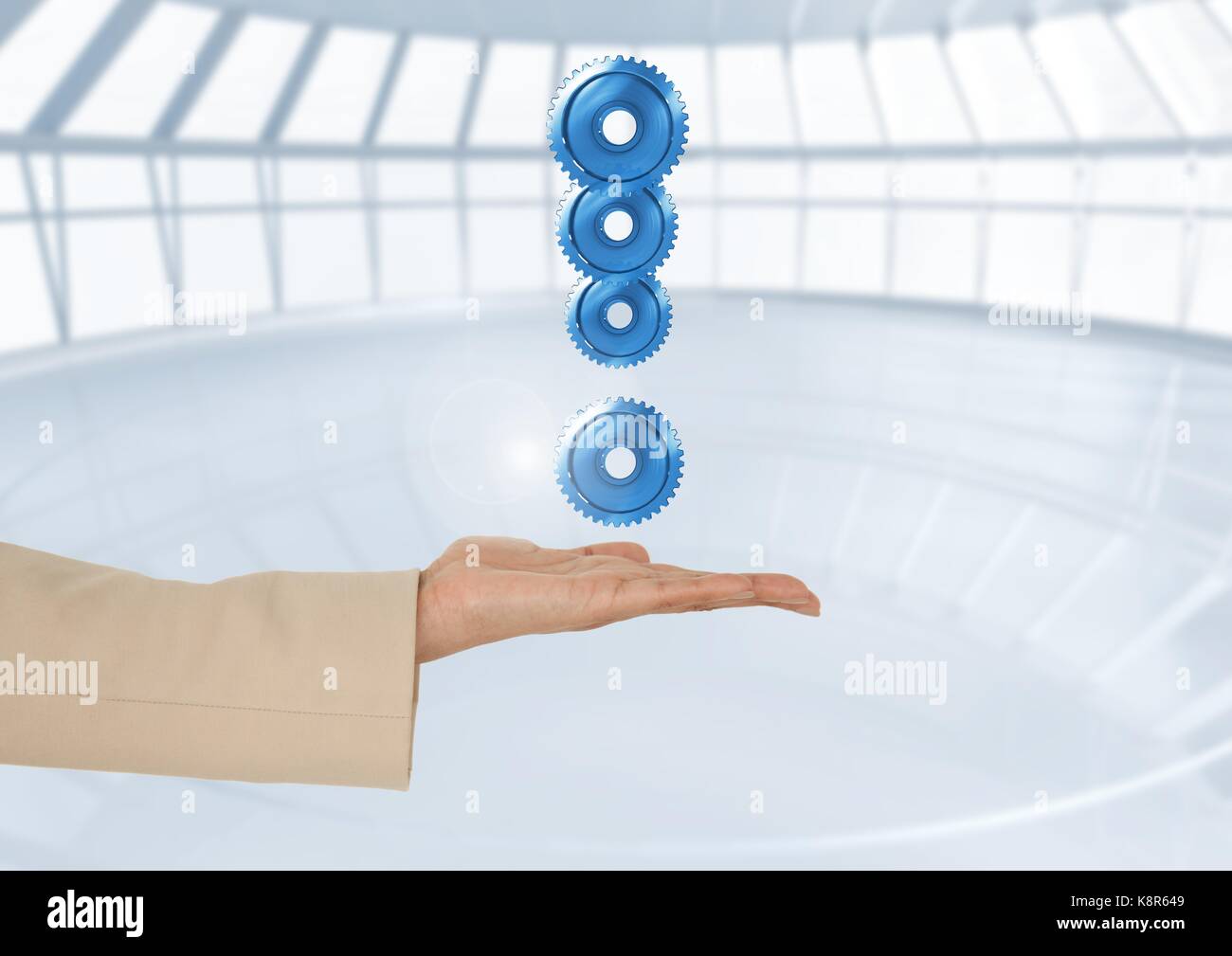 Digital composite of Hand holding exclamation mark made of cogs Stock ...