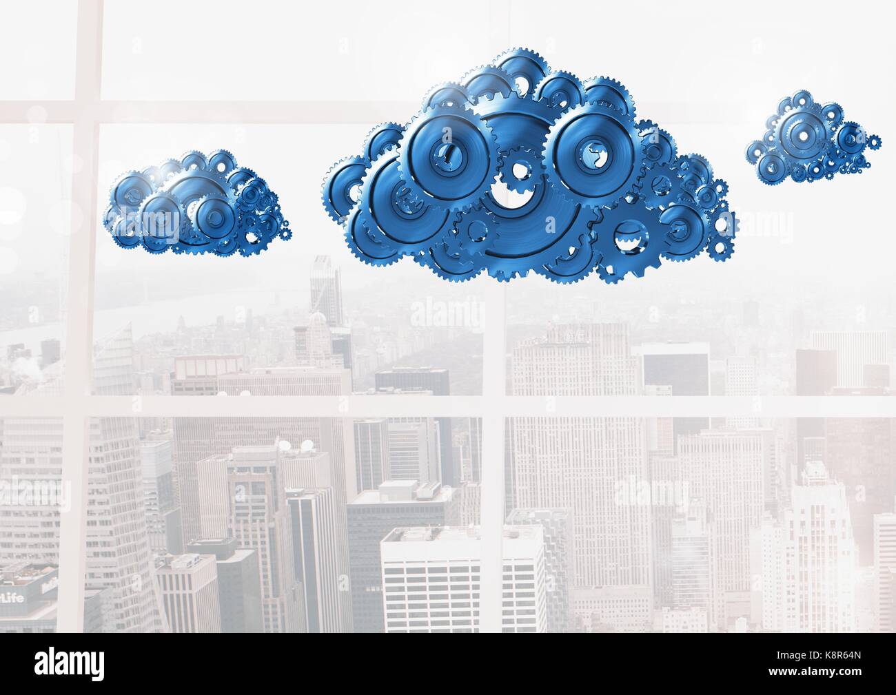 Digital composite of cog gears clouds with bright background Stock ...