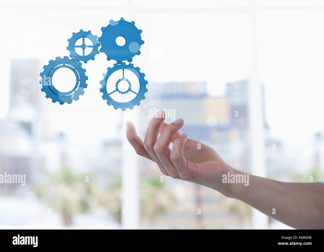 Digital composite of Open hand with cog gears Stock Photo - Alamy