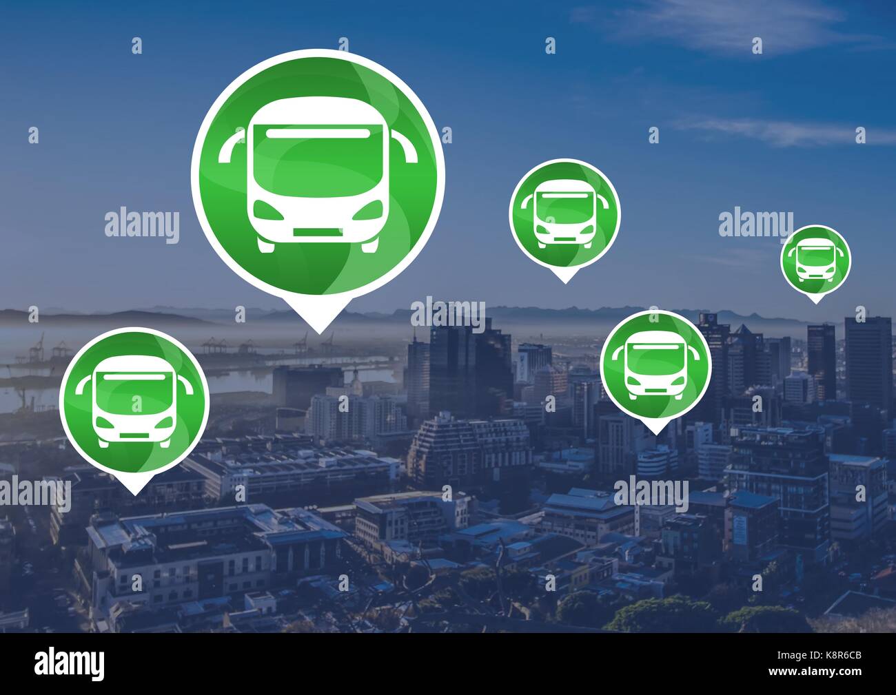 Digital composite of Bus icons in city Stock Photo - Alamy