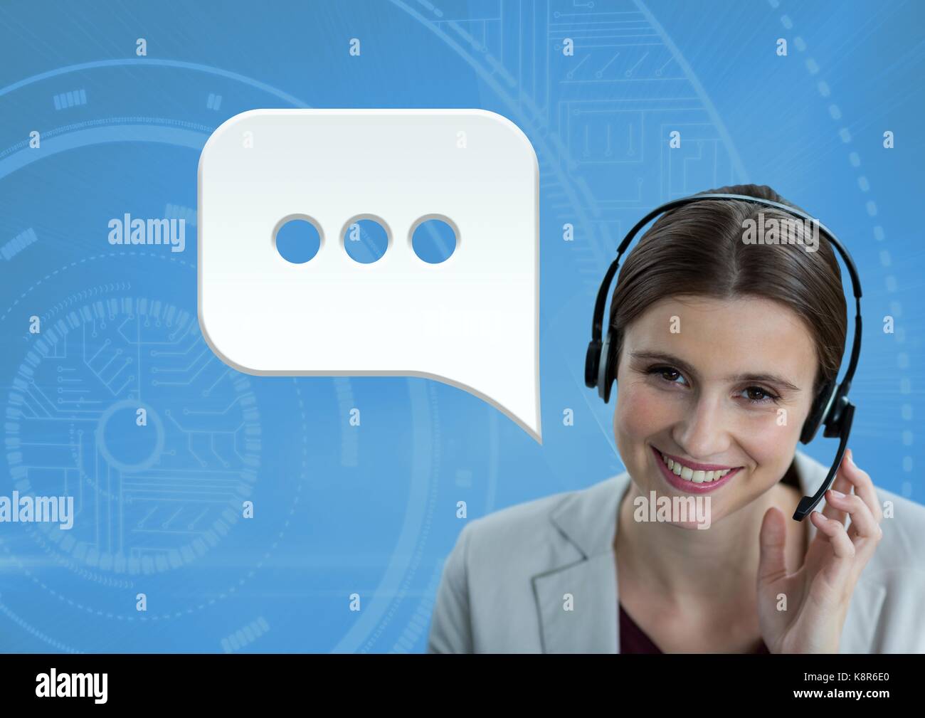 Digital composite of Customer care service woman with chat bubble Stock ...
