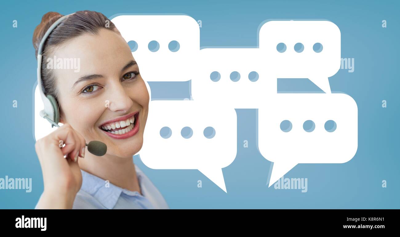Digital composite of Happy customer care assistant woman against ...