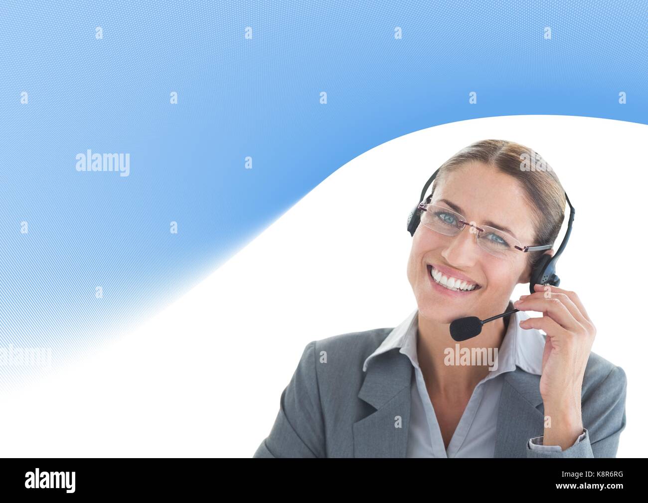 Digital composite of Customer care service woman with blue background ...