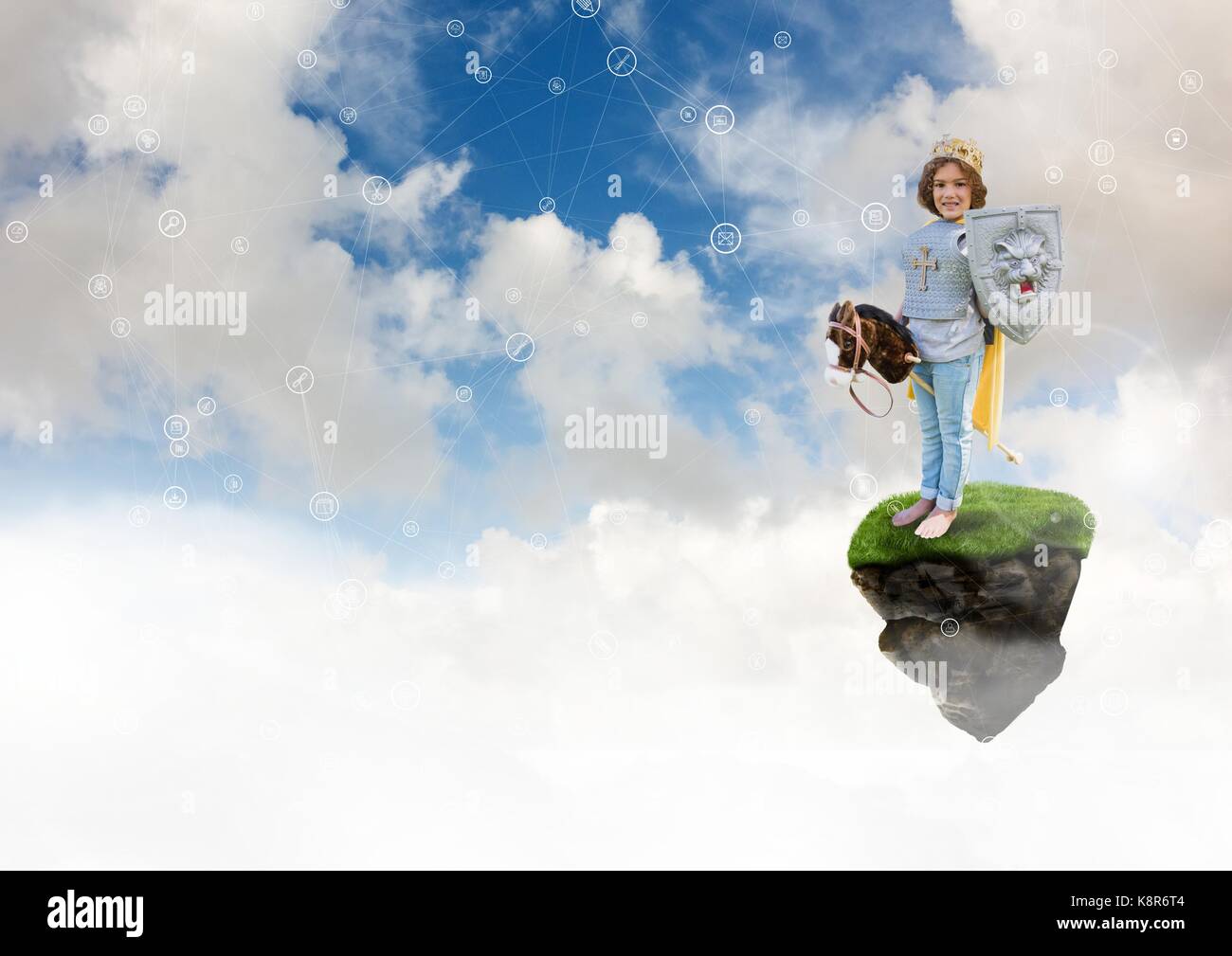 Digital composite of Young child dressed as a knight playing on ...