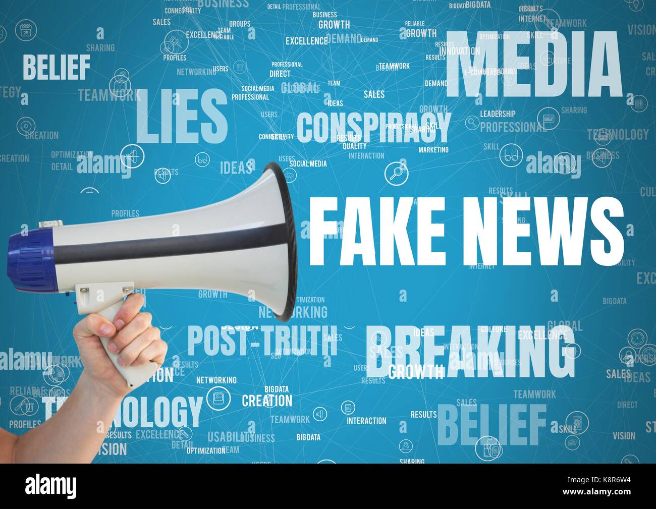 Digital composite of Fake news media text and megaphone Stock Photo - Alamy