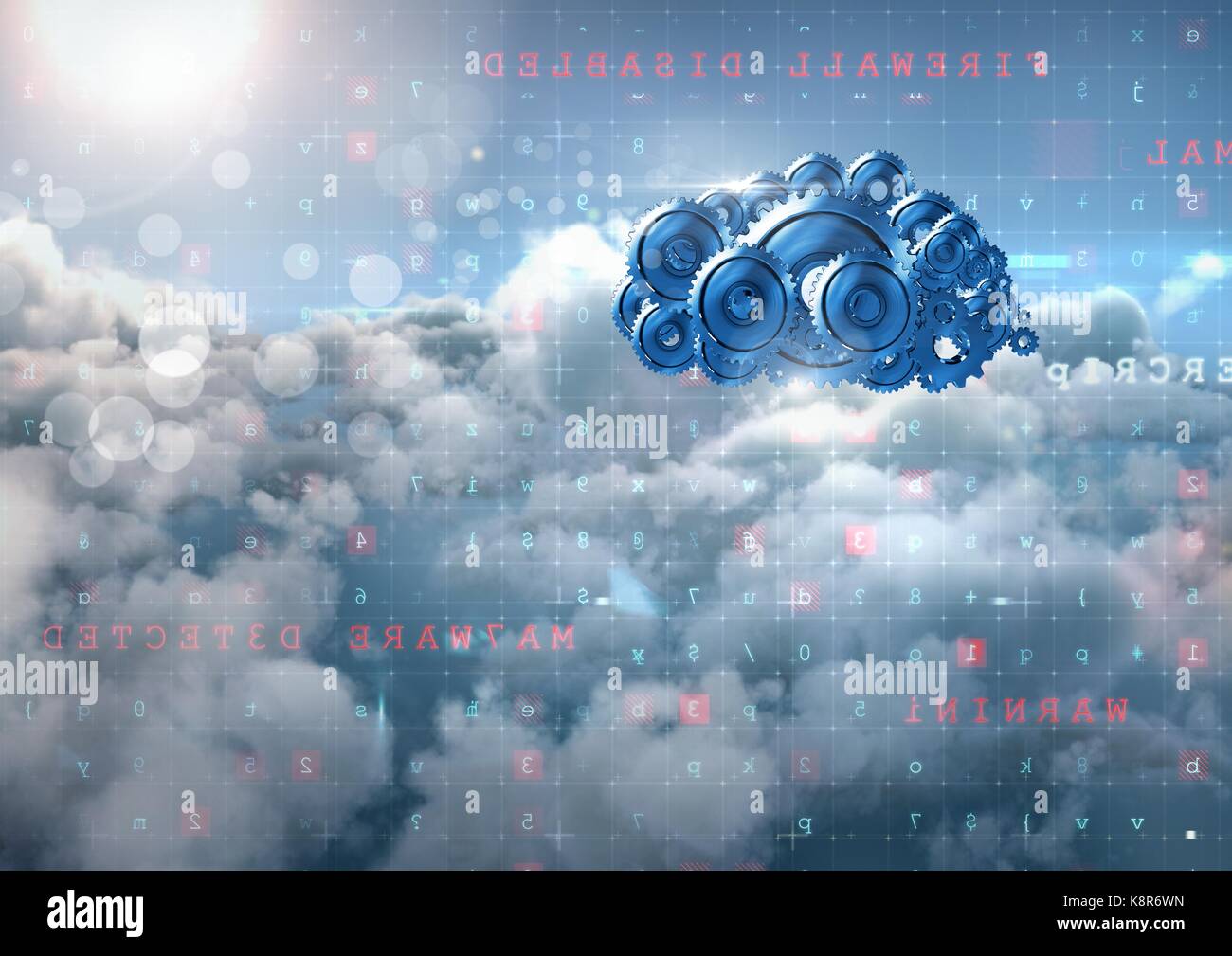 Digital composite of 3D cog gears cloud with servers in background ...