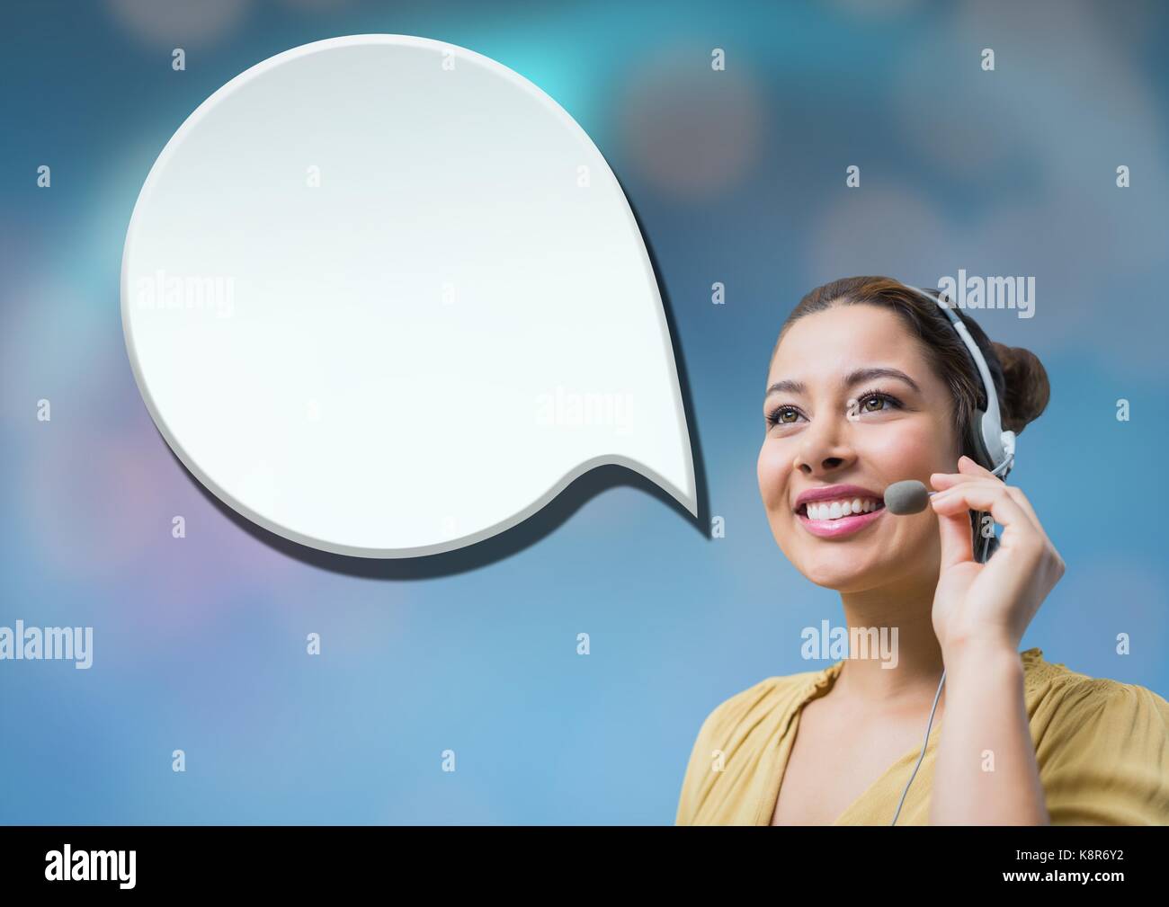 Digital composite of Customer care service woman with chat bubble Stock ...