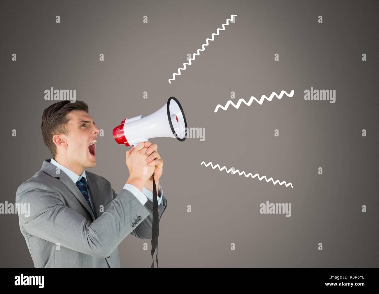 Digital composite of man using megaphone with illustrations Stock Photo ...
