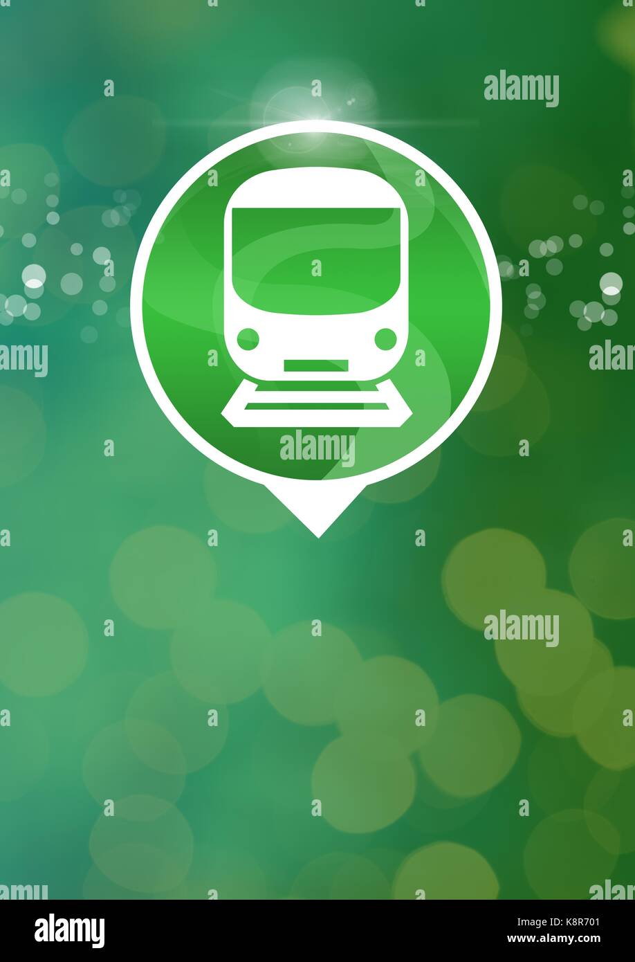 Digital composite of train icon with green sparkling bokeh background ...