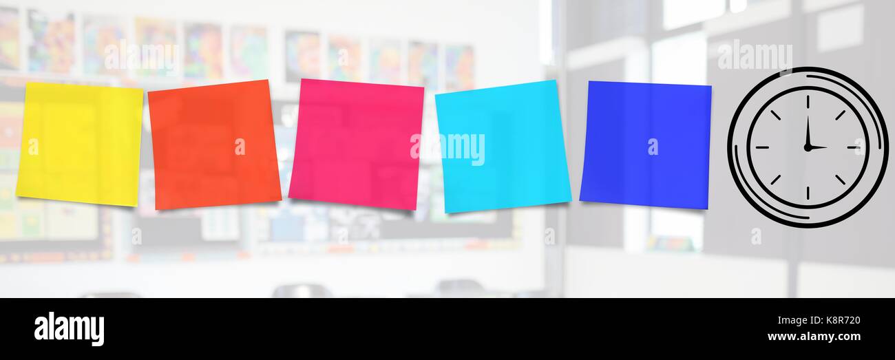 Digital composite of sticky notes with clock Stock Photo - Alamy