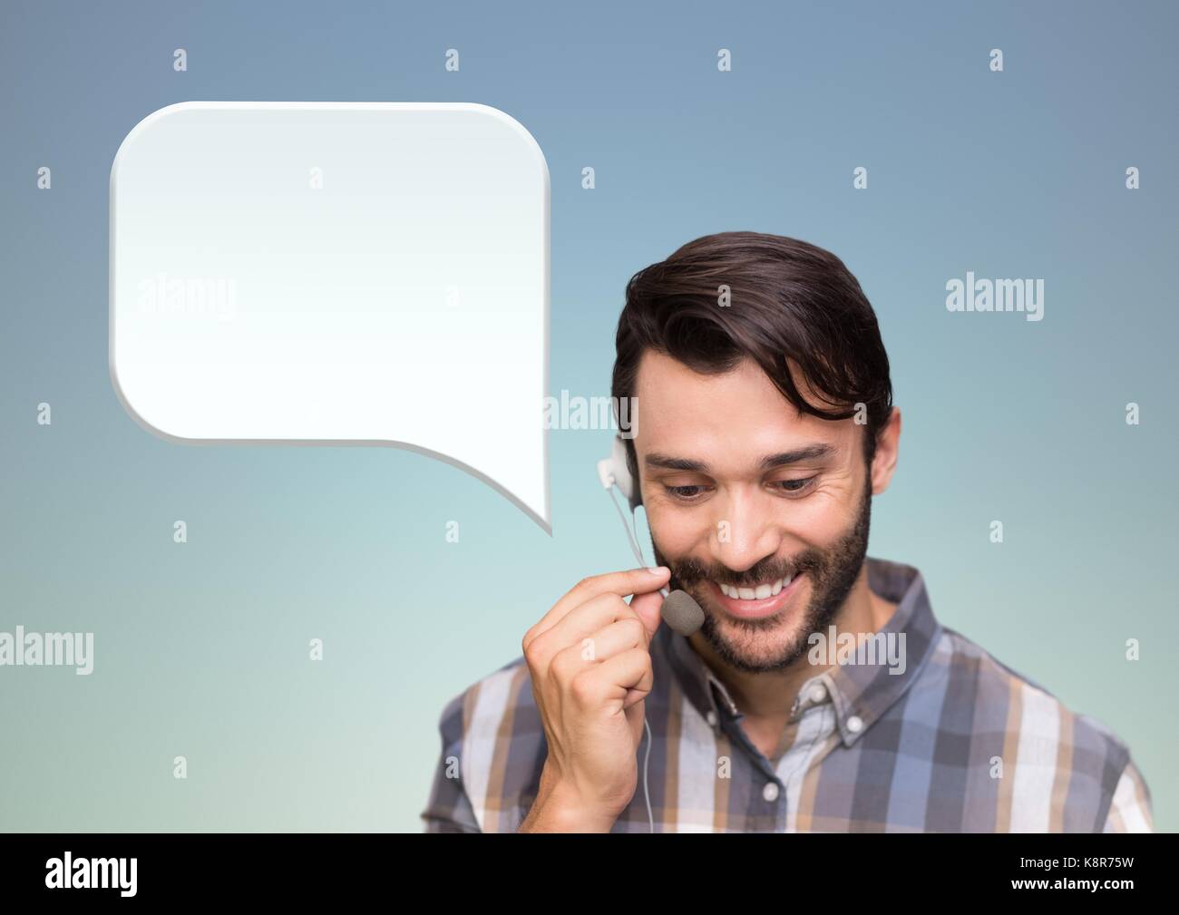 Digital composite of Customer care service man with chat bubble Stock ...