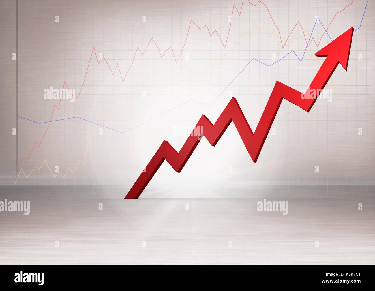 Digital composite of red arrow with graphs Stock Photo - Alamy