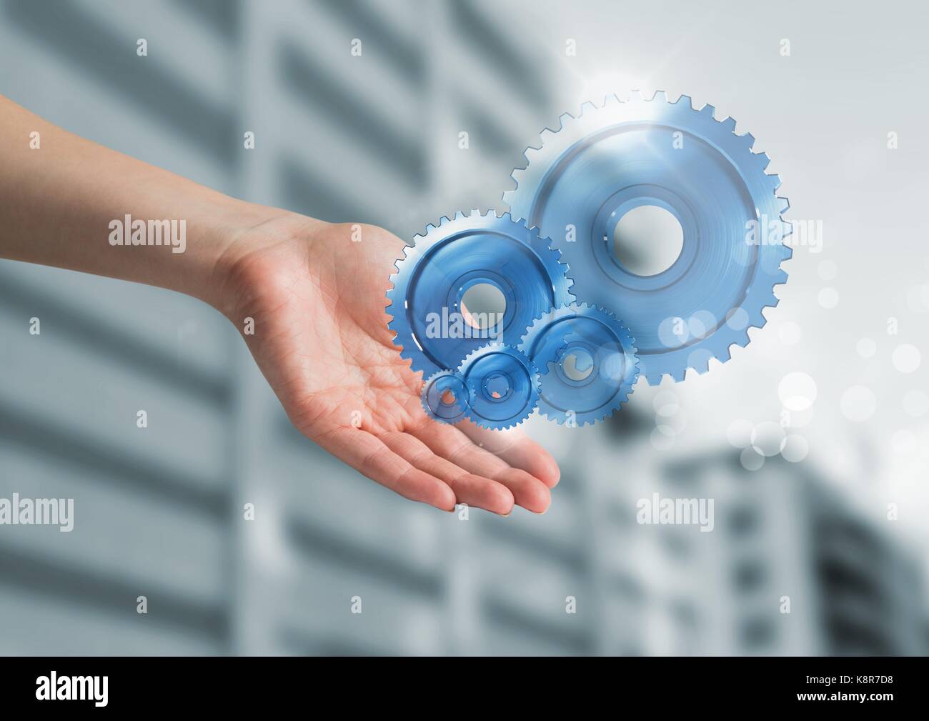 Digital composite of Open hand with cog gears Stock Photo - Alamy