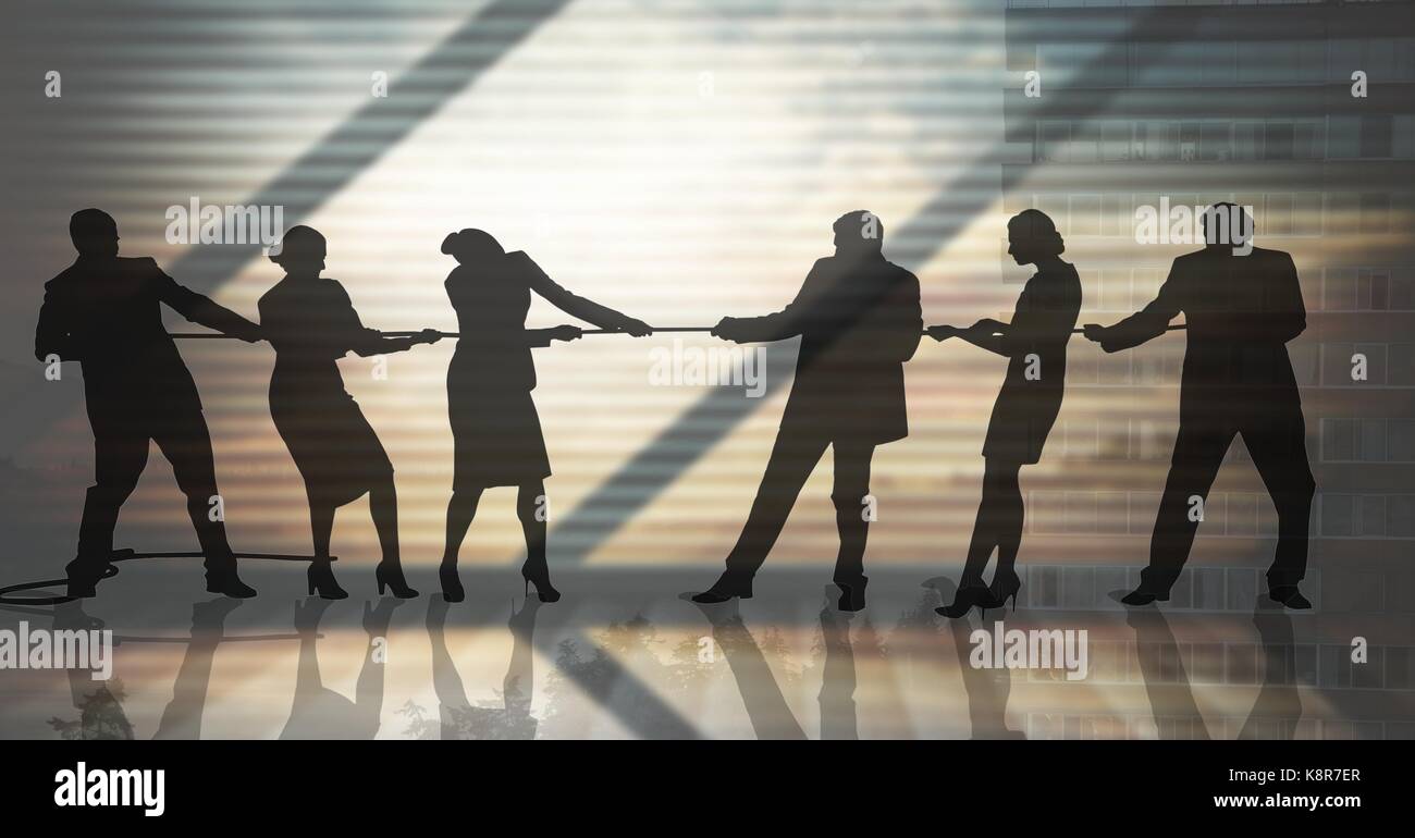 Digital composite of Silhouette of group of people with transition ...