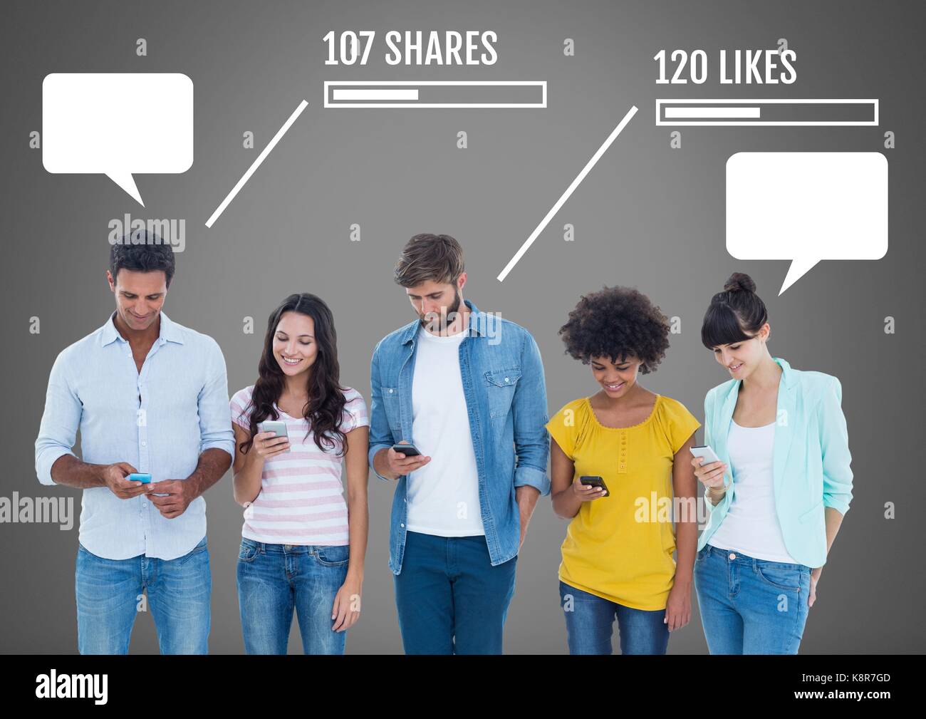 Digital composite of People on Social media interfaces with shares and ...