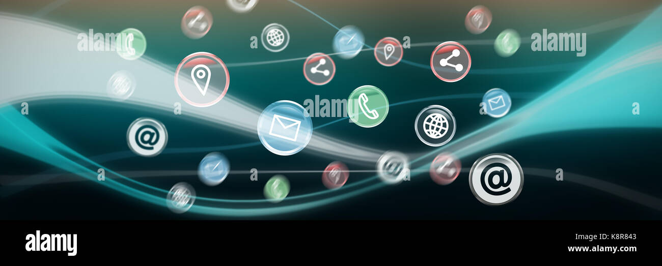 Contact icon against abstract lines on black background Stock Photo - Alamy