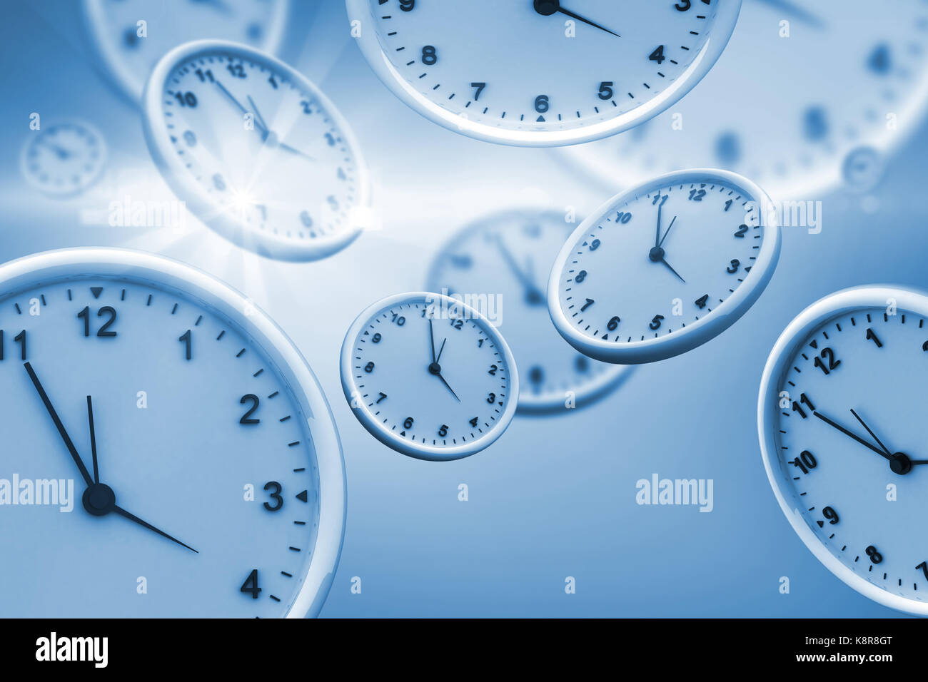 Computer graphic image of clocks against white background Stock Photo ...