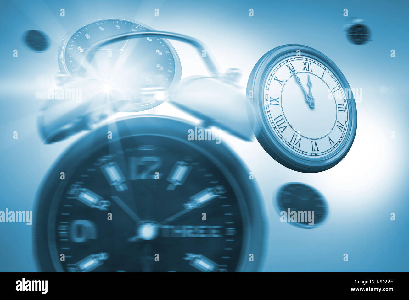 Graphic image of alarm and wall clocks against white background Stock ...