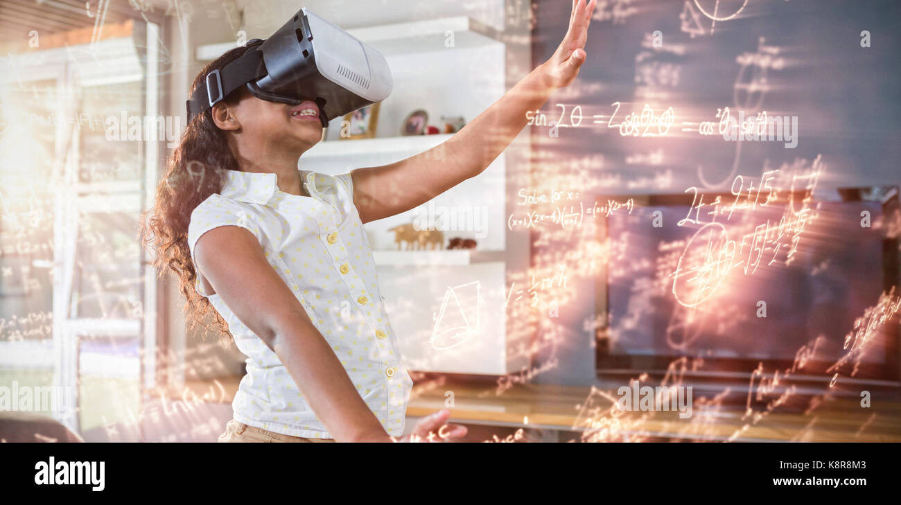 Illustration of mathematical equations against smiling girl using ...