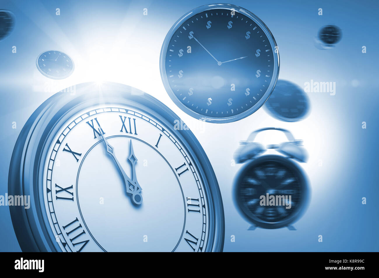 Computer generated image of clocks against white background Stock Photo ...