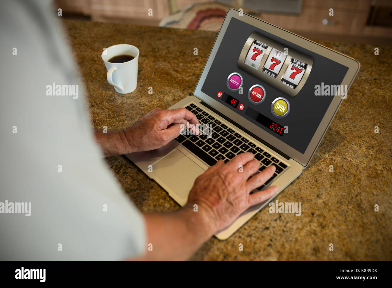 Slot machine with symbols and signs on mobile screen against cropped ...