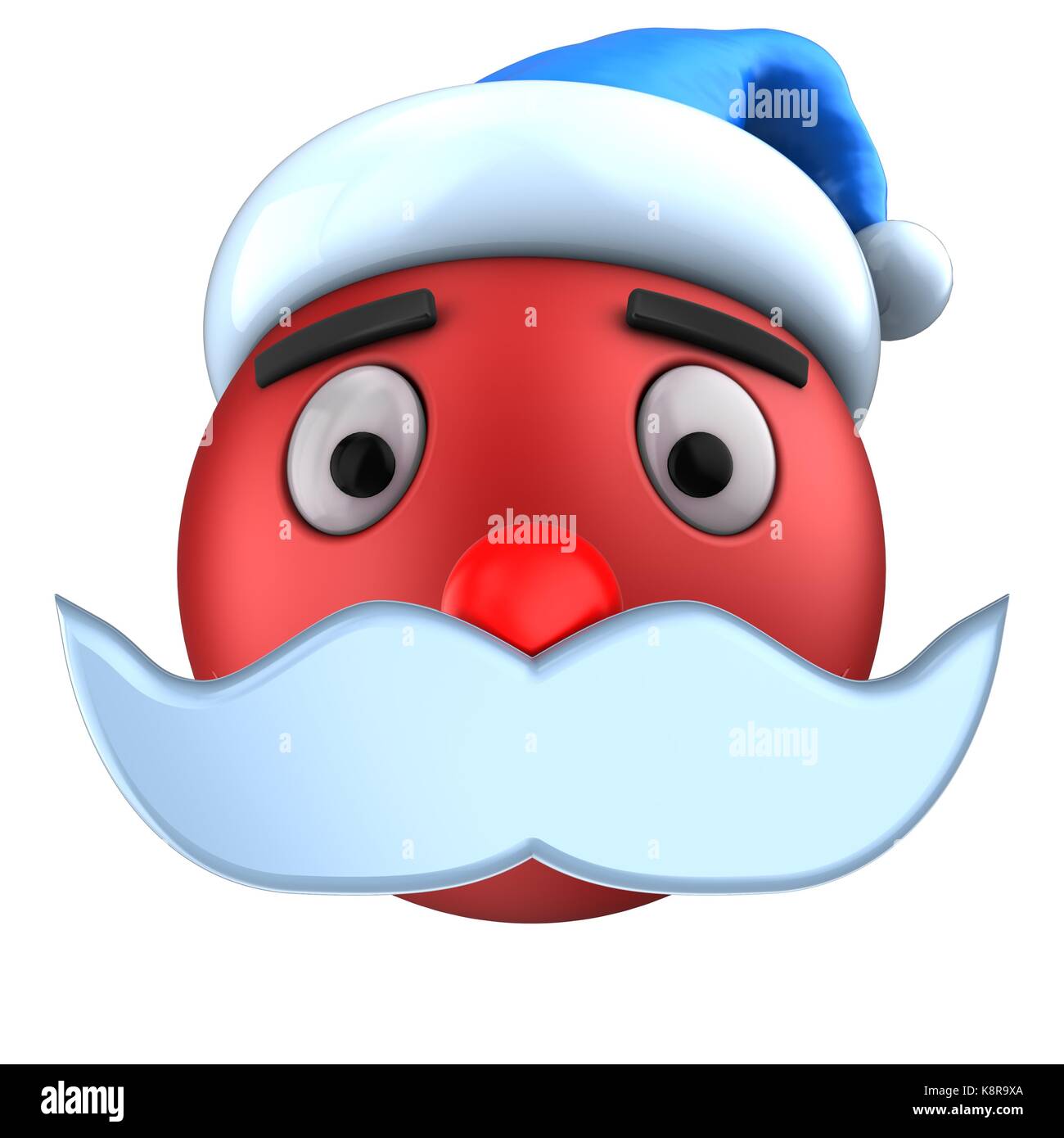 3d illustration of red emoticon smile with Christmas hat over white ...