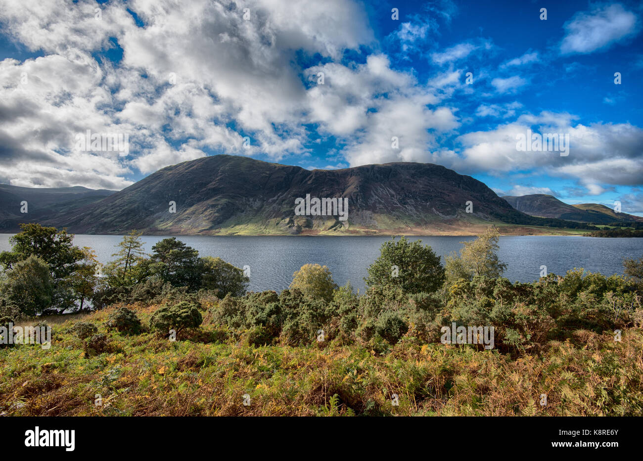 View of Crummock Water with Melbreak Mountain Fell from High Rannerdale ...