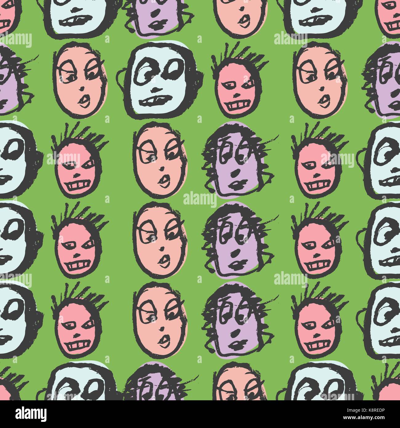 Doodles faces pattern Stock Vector Image & Art - Alamy