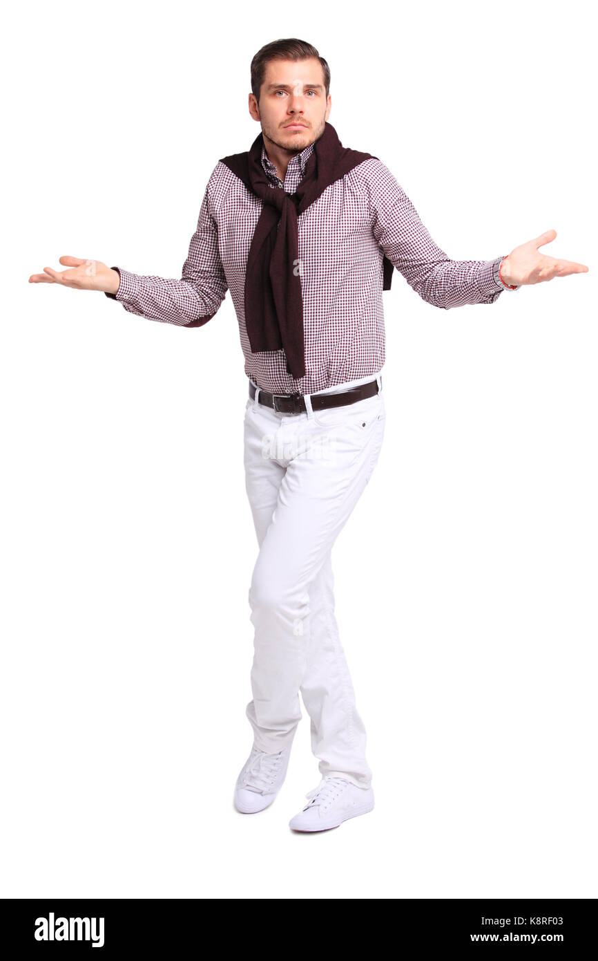 Happy smiling young man presenting and showing your text or product ...