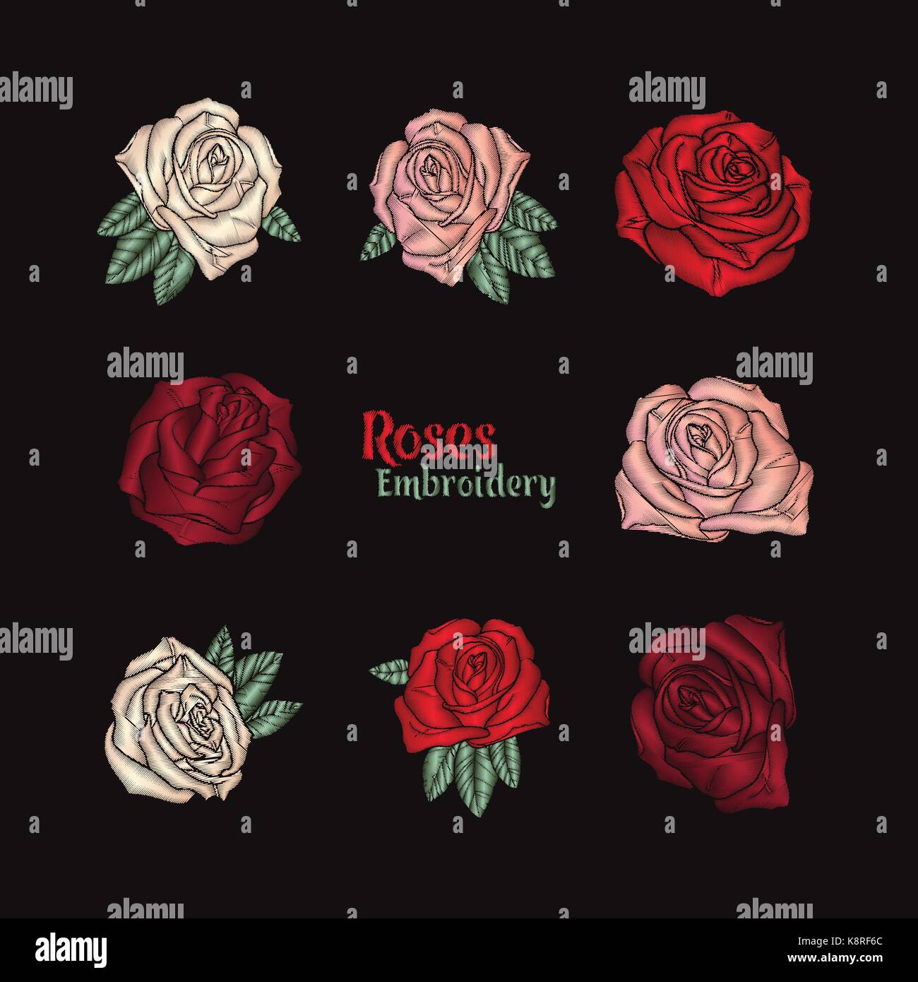 Roses embroidery on black background Stock Vector Image & Art - Alamy
