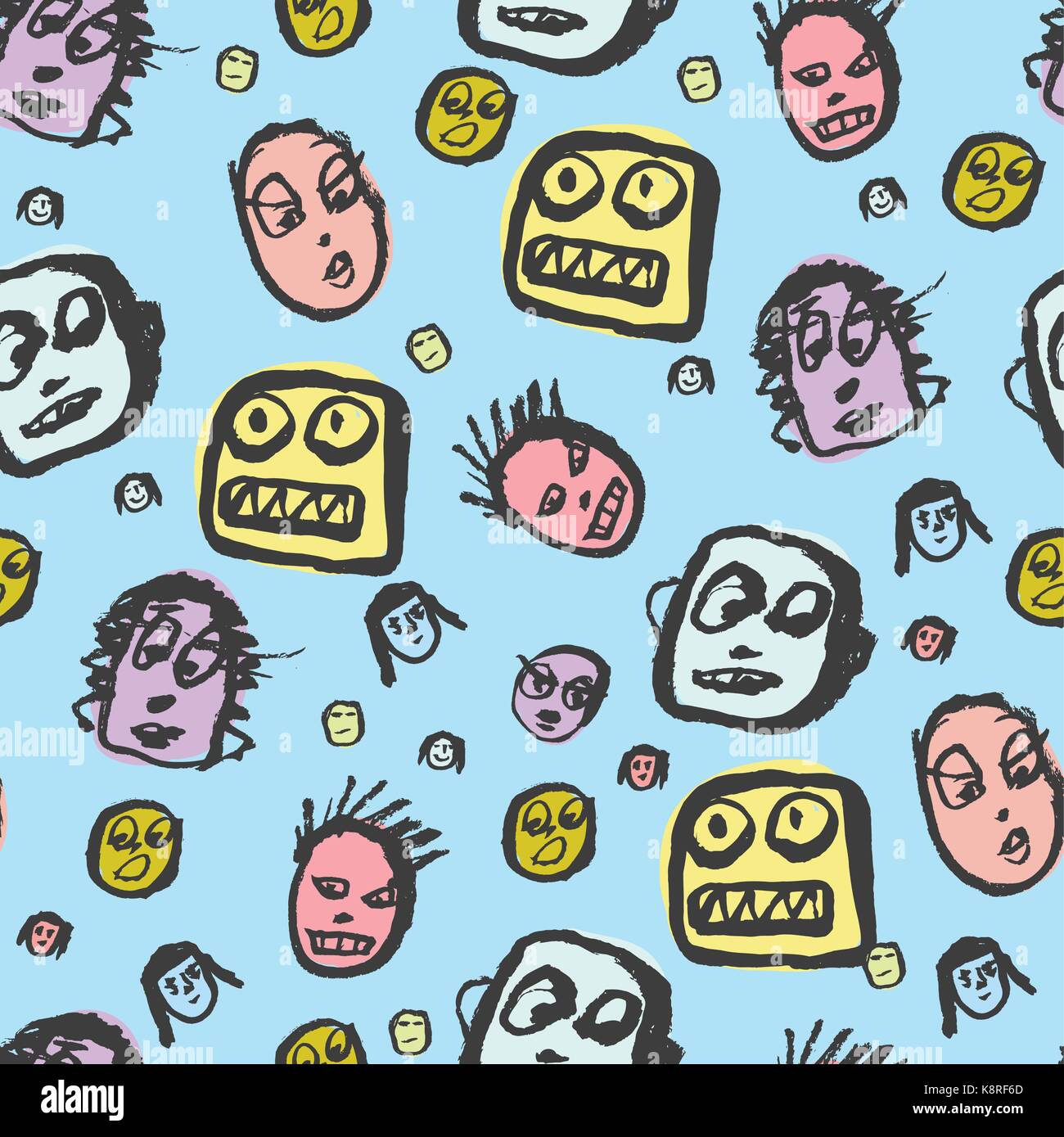 Doodles faces pattern Stock Vector Image & Art - Alamy