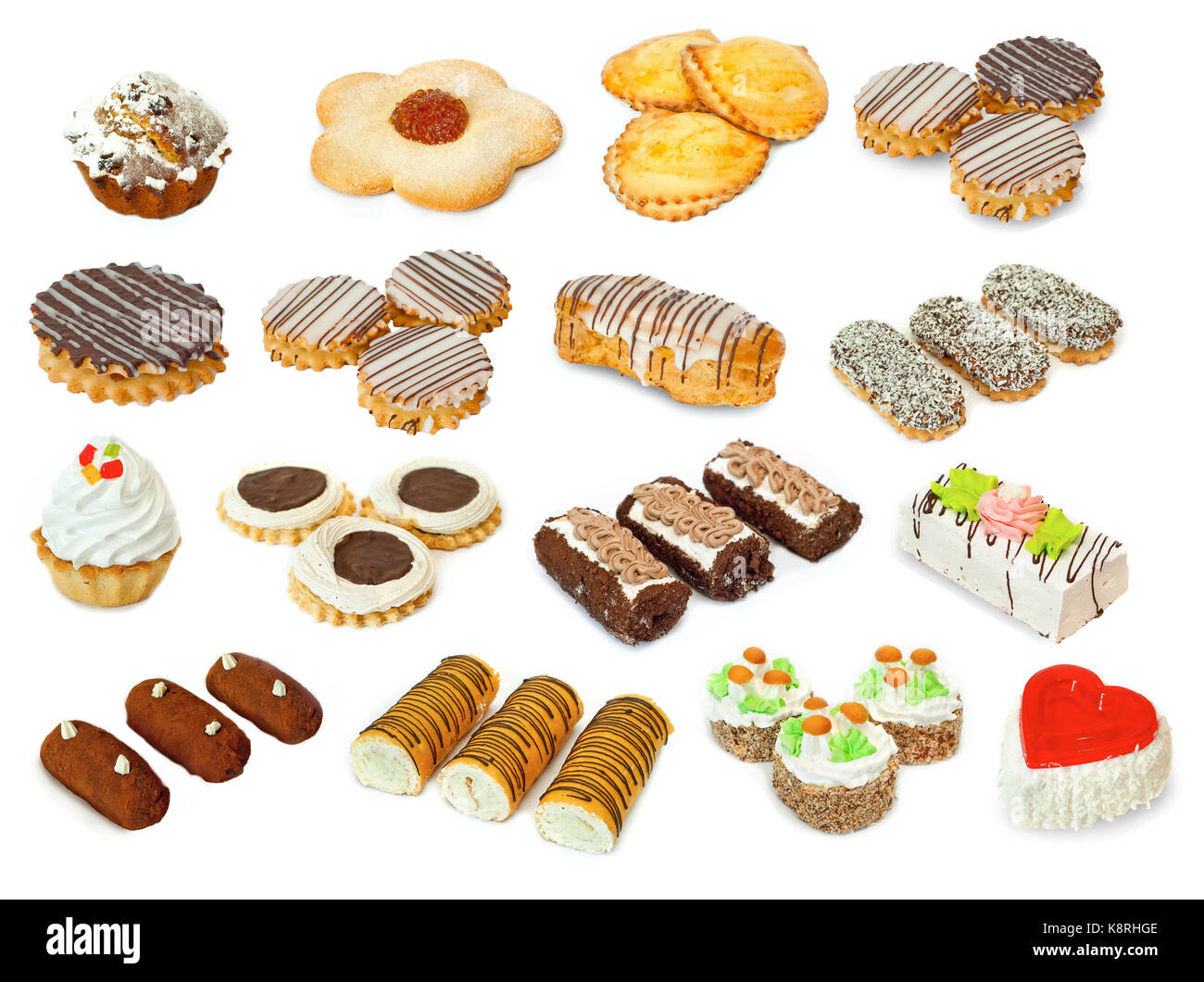 various kinds of bread, pastries and sweets on a white background Stock ...