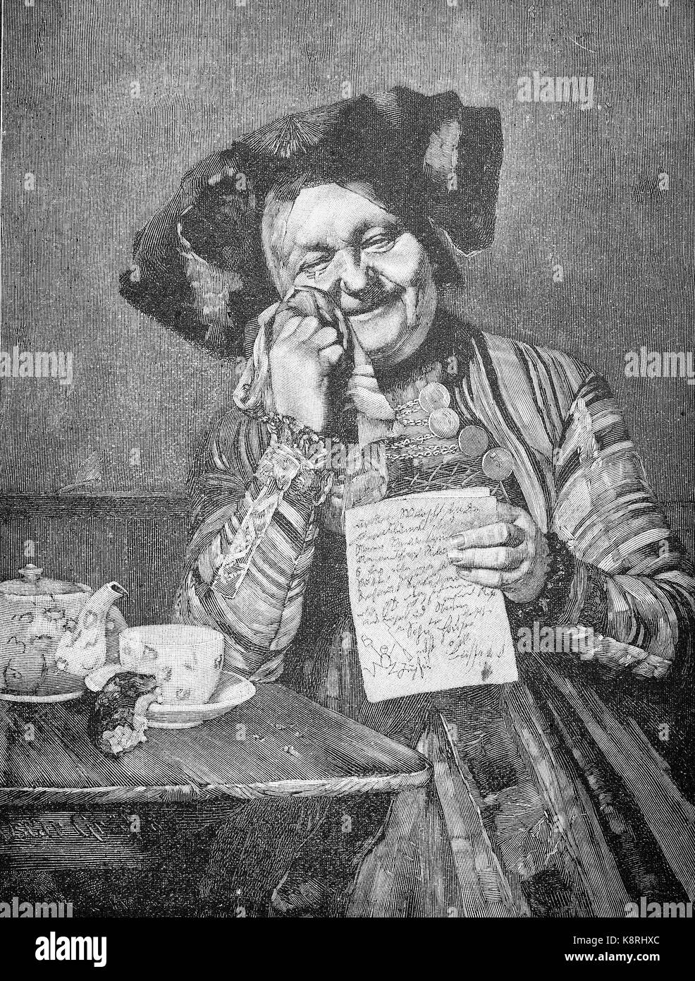 Funny letter, woman reading a letter and laughing tears, Lustiger Brief ...