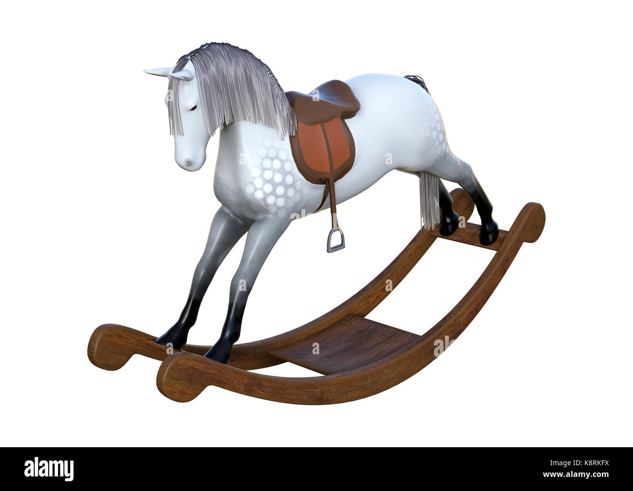 3D rendering of a vintage rocking horse isolated on white background ...