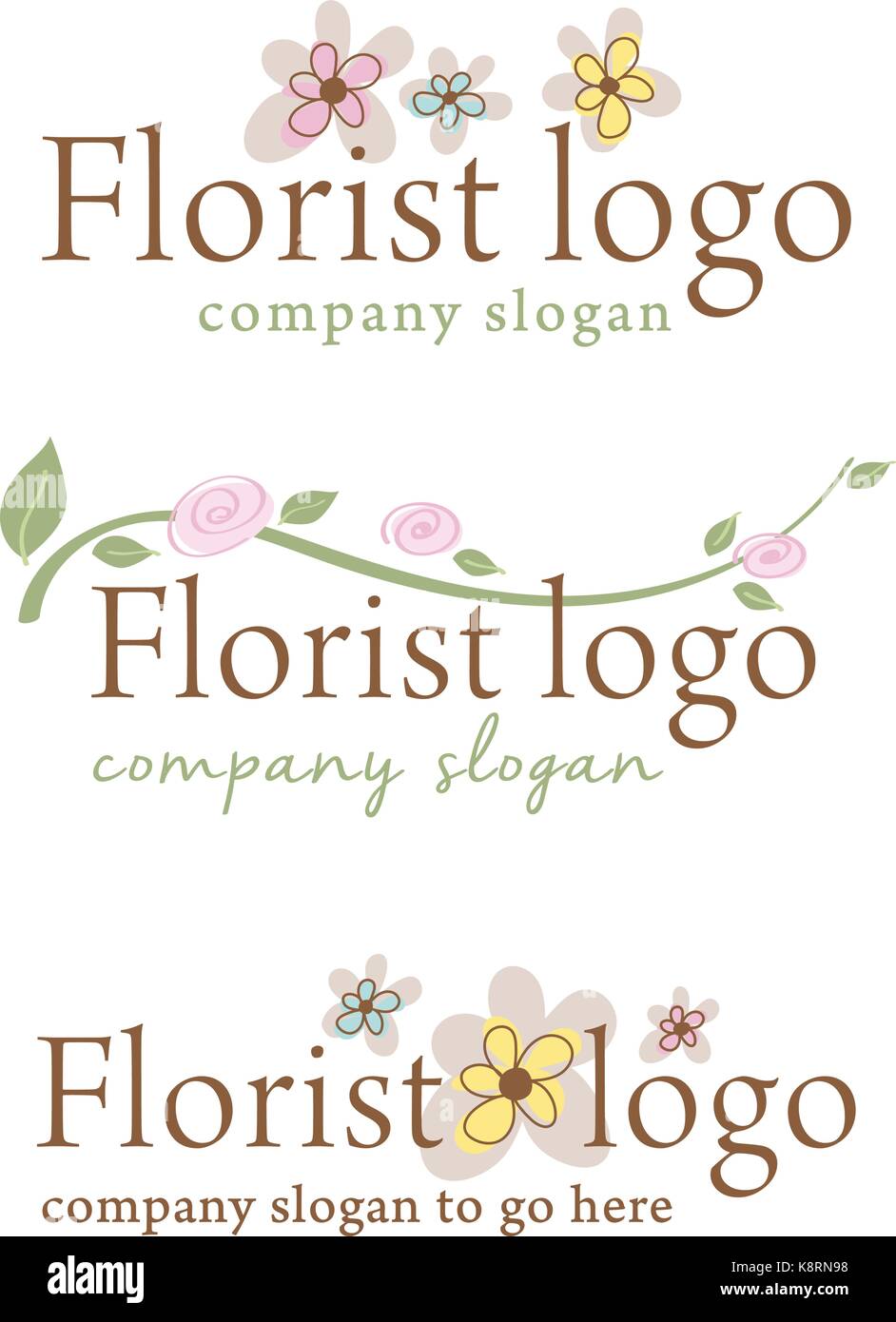 Set of six unique floral company logos in soft colours, suitable for ...