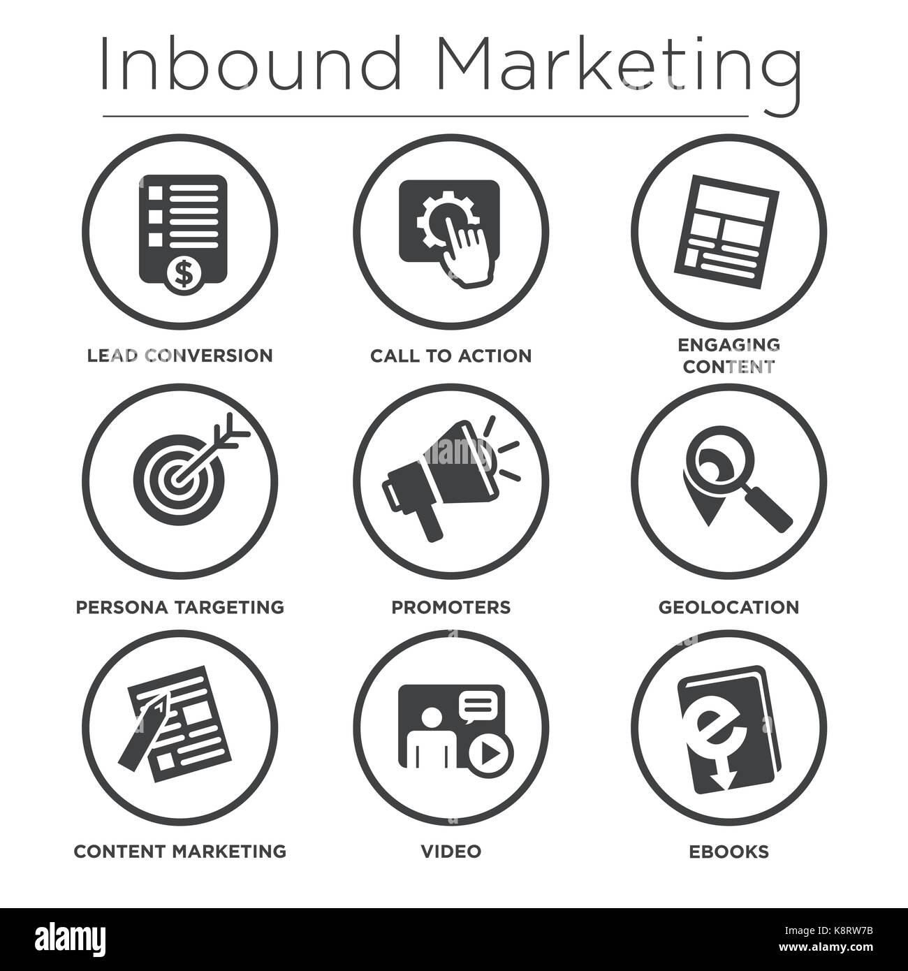 Inbound Marketing Vector Icons with growth, roi, call to action, seo ...