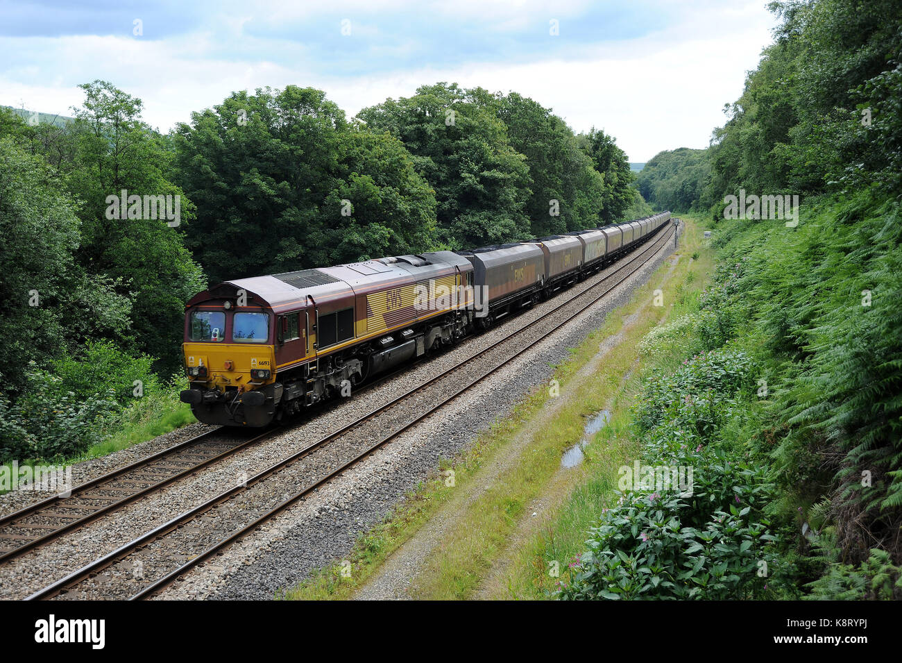 66193 at the rear of an Aberthaw bound M.G.R. 66021 was at the front ...