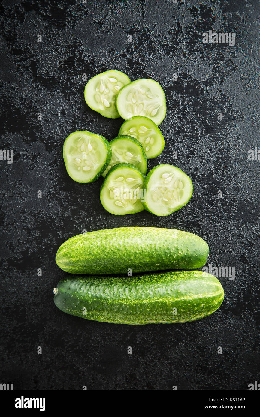 Sliced green cucumbers. Top view of cucumbers. Top view Stock Photo - Alamy